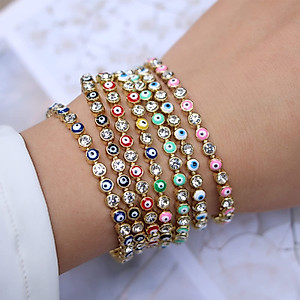 TKMIRA Gold Evil Eye Bracelets for Women Adjustable Turkish Blue Evil Eye Protection Bracelet Jewelry (evil eyes01-pink)