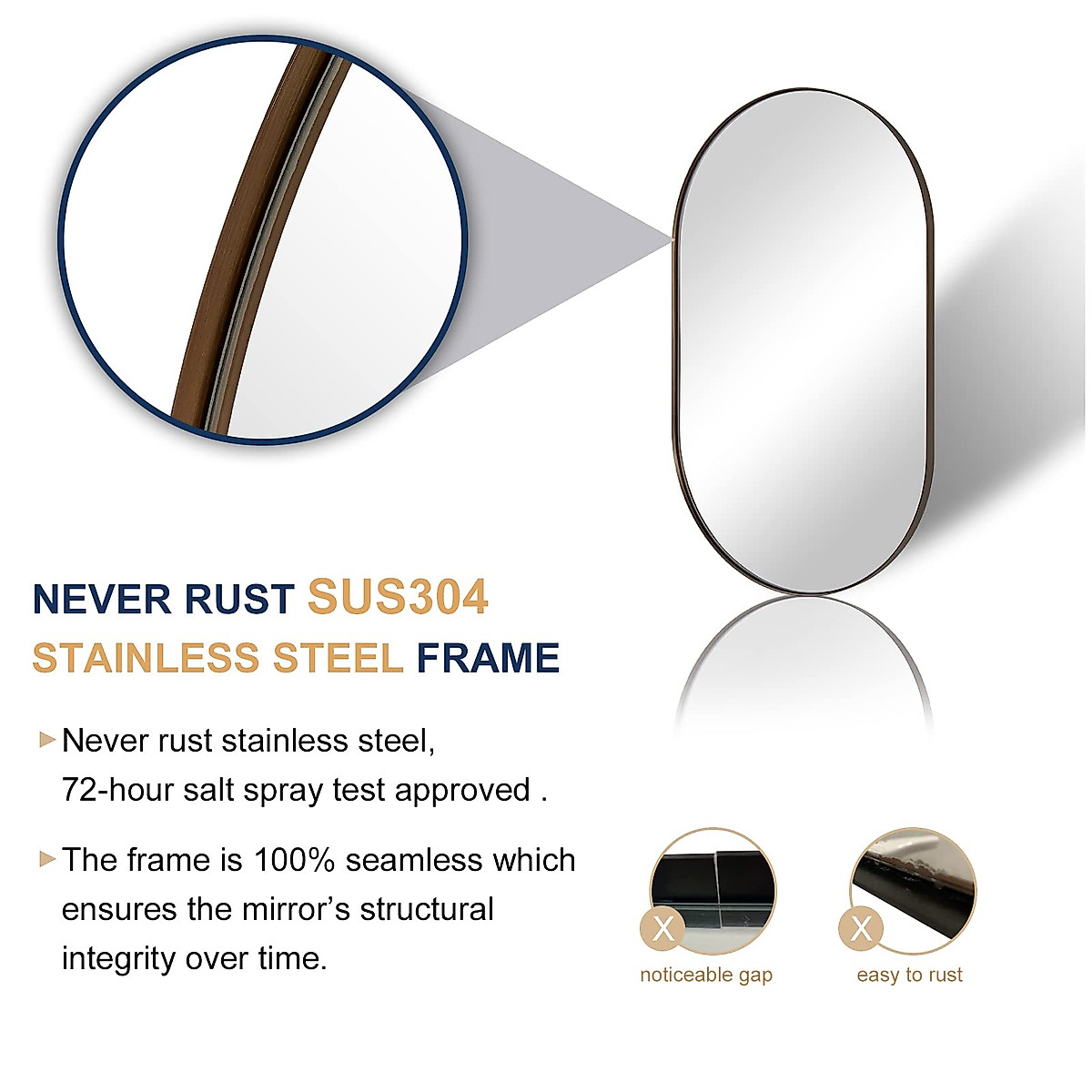 ANDY STAR Bronze Bathroom Mirror, 24x36 Oval Mirrors for Bathroom, Bronze Oval Mirror in Metal Frame Deep 1’’ Wall Mounted Vertical/Horizontal