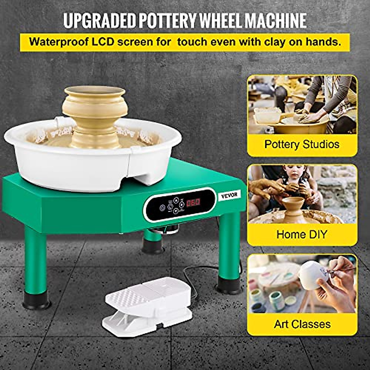 VEVOR Pottery Wheel, Pottery Forming Machine 9.8" LCD Touch Screen, 350W Ceramic Pottery Electric DIY Clay Sculpting Tools, Foot Pedal & Detachable ABS Basin for Adults and Beginners Art Craft