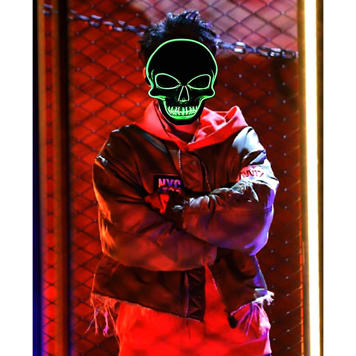 WENTAOWULUE LED Halloween Face Mask Skull Skeleton Light Up Full Face Mask Green