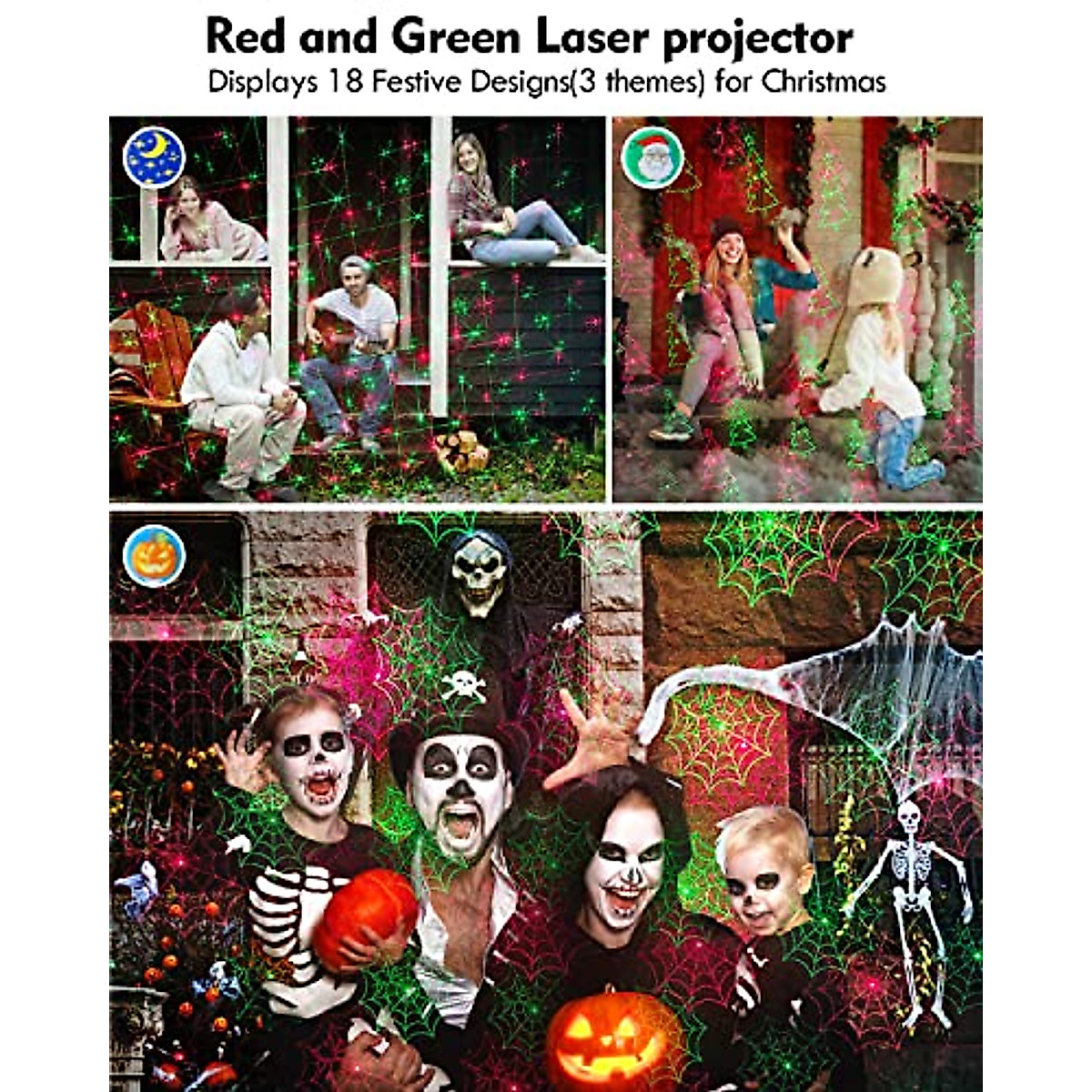 Poeland 18 Patterns Garden Lights Moving Laser Christmas Projector Halloween Decoration for Home and Garden