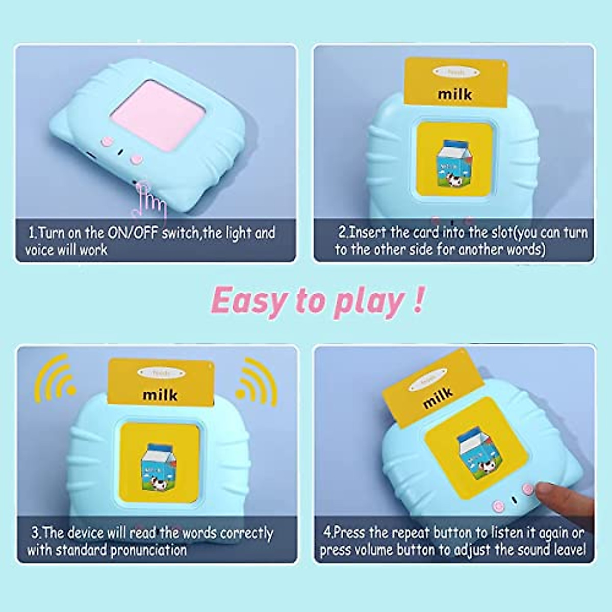 SATXTREM Toddler Learning Toys for 2-6 Kids, Pocket Speech Therapy Autism Sensory Toys for Autistic Childrens, Educational Toys Talking Flash Cards 224 Sight Words Gifts for Preschool Boys Girls Blue