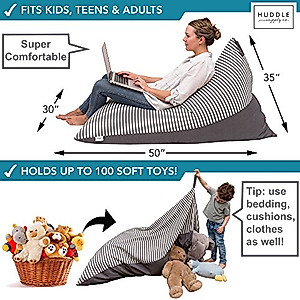 Huddle Designer Stuffed Animal Bean Bag Storage Washable XL Cover -The Original Premium Stuffed Animal Storage Bean Bag for Kids | Strong Zipper, Thick Canvas