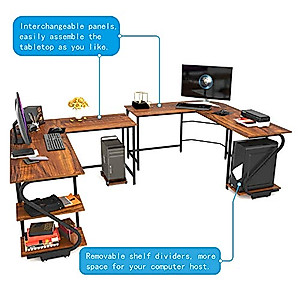 Weehom Reversible L-Shaped Desk with Shelves Large Corner Gaming Computer Desks for Home Office Writing Workstation Wooden Table