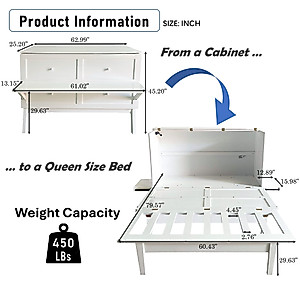 UOCFYK Murphy Bed Queen Size with USB Port & Removable Shelves for Bedroom, Living Room, Wooden Wall Bedframe with Each Side, No Spring Box Needed, White