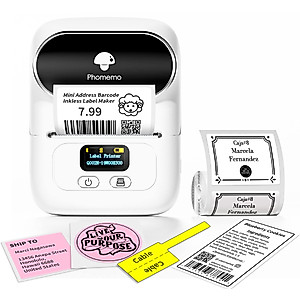 Phomemo M110 Address Label Maker for Mailing,Portable Label Sticker Barcode Printer for Clothing, PhotoLogo, Jewelry, Retail, Office, Home, for iOS & Android, with 1 40×30mm Label
