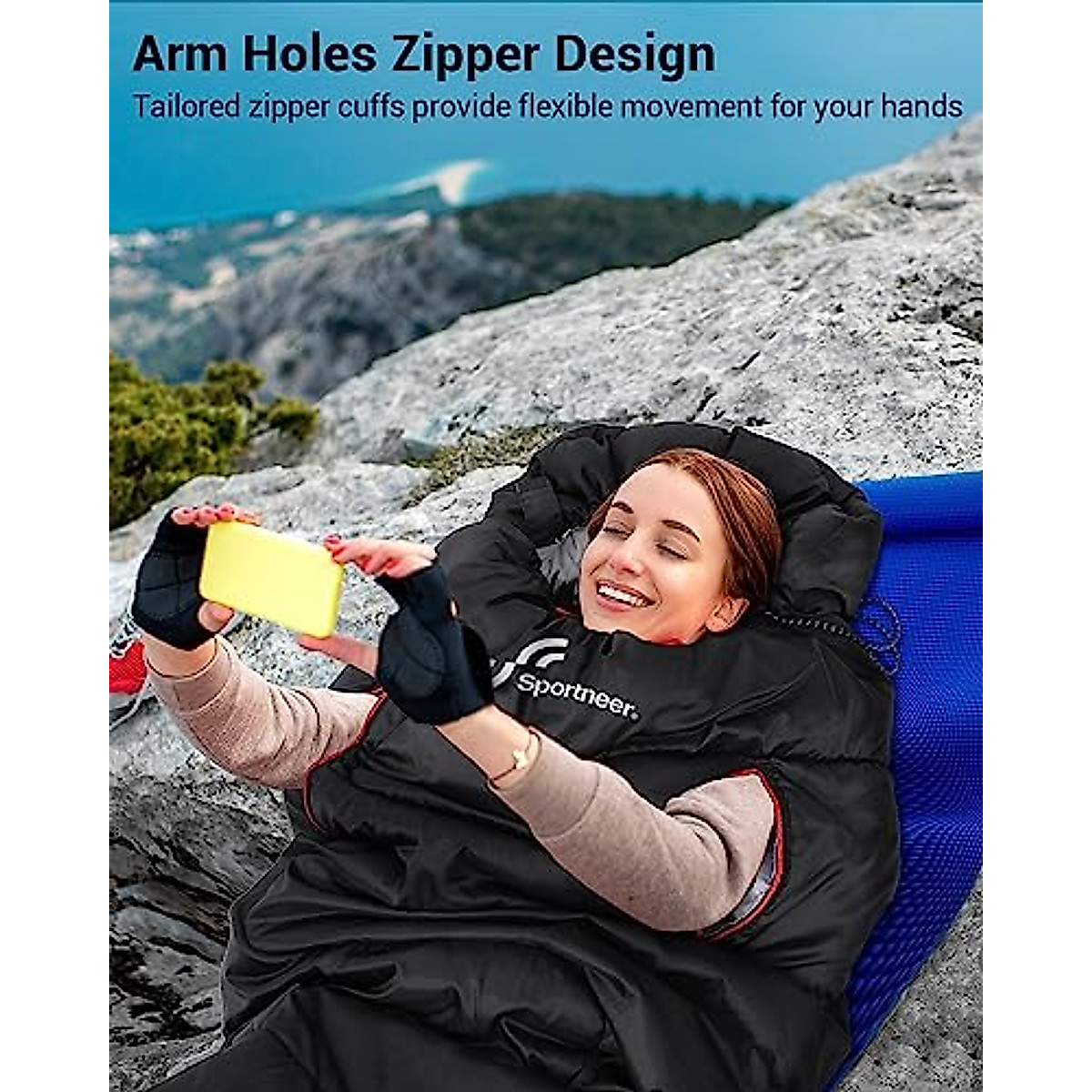 Sportneer Sleeping Bag - Wearable for Adults & Kids with Arm Zipper Holes in Cold & Warm Weather, Waterproof Portable Sleeping Bag for Camping, Hiking, Backpacking, Outdoor Travel