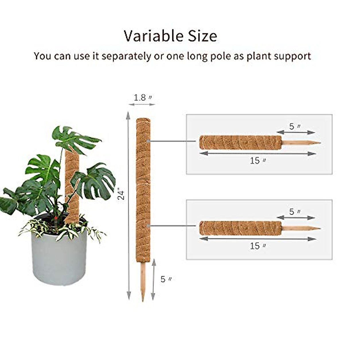 JOYSEUS 30 Inch Moss Pole for Climbing Plants - 2 Pack 15 Inch Coir Totem Pole Plant Support with 65 Feet Garden Twist Tie for Monstera and Potted Plants to Grow Upwards…