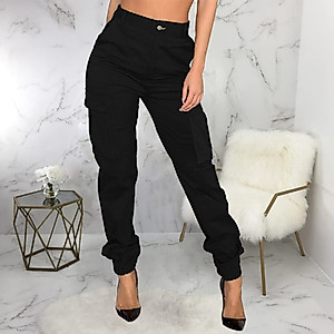 MsavigVice Athletic Pants for Women Casual Outdoor Cargo Jogger Pants with Pockets Yoga Pants for Women Black XXL