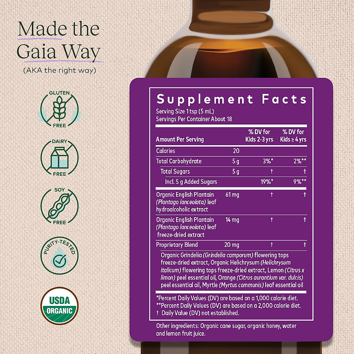 Gaia Kids Bronchial Wellness Syrup - Immune Support Supplement - Overall Throat & Lung Health Support - Certified Organic Formula with English Plantain, Grindelia & Honey - 3 Fl Oz (18 Servings)