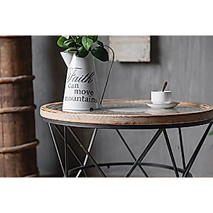 DAKVO Solid Round Wood Coffee Table, Round Coffee Tables Living Room Vintage Carved, Tempered Glass Panel with Wrought Iron Base Bracket, 25.98W X 20.27H in