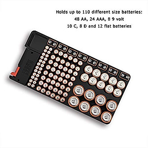 ANLIZN The Battery Storage Organizer Case and Battery Tester with No Lid, for Drawer Design, Holds 110 Batteries Various Sizes for AAA, AA, 9V, C, D and Button Battery