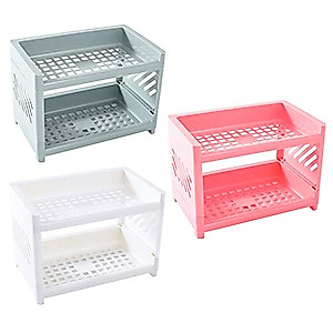 zgs78hh Double Layer Hollow Shelf, Plastic Cosmetics Desktop Finishing Bathroom Accessories Organizer,Storage Rack,2 Tier Shelf Holder, White
