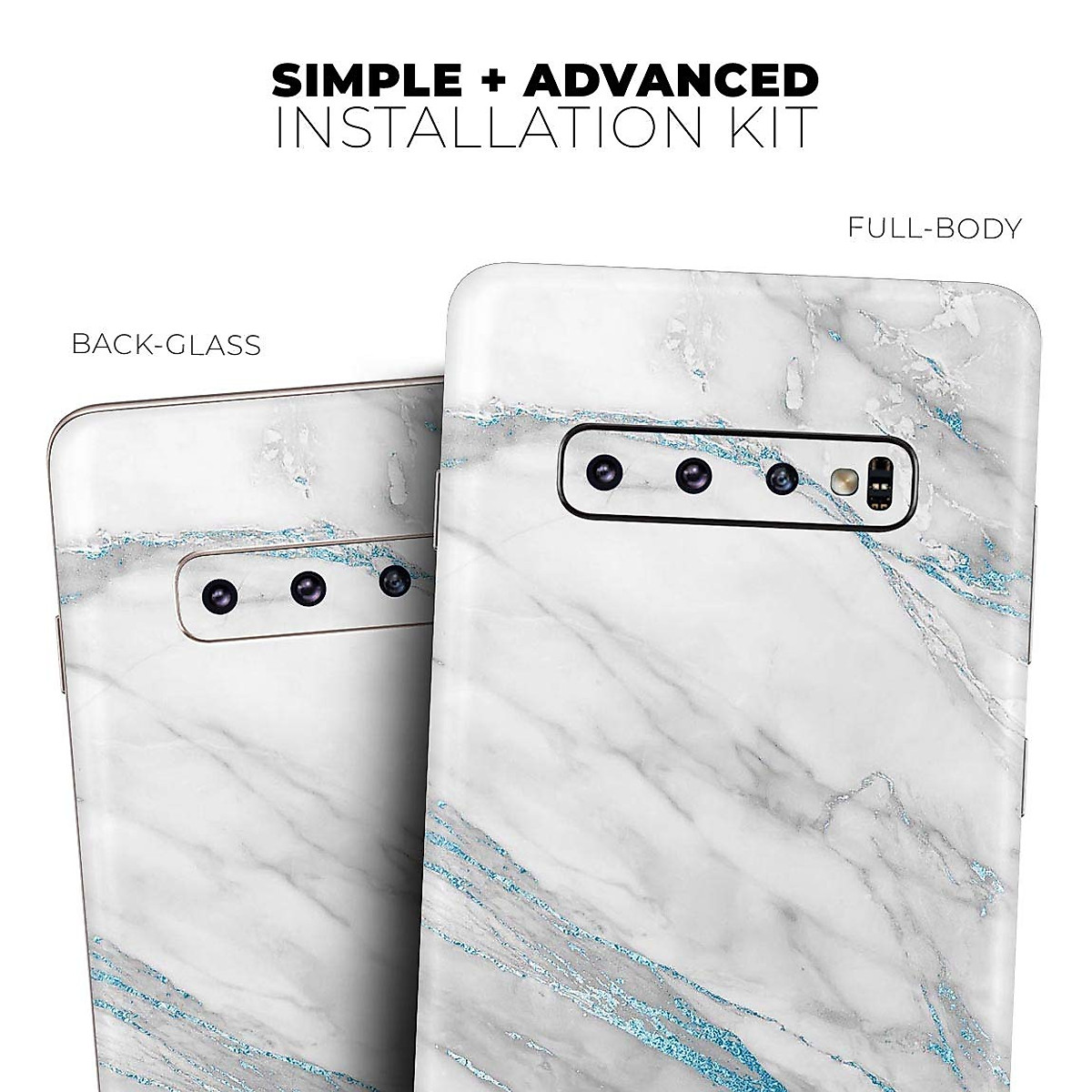 DesignSkinz Marble & Digital Blue Frosted Foil V8 Protective Vinyl Decal Wrap Skin Cover Compatible with The Samsung Galaxy S20 (Screen Trim & Back Glass Skin)