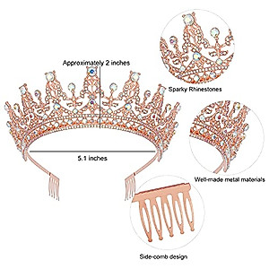 SuPoo Birthday Sash & Crown Rose Gold Birthday Girl Crown Birthday Girl Sash Princess Crown with Comb Birthday Tiara for Women Crystal Princess Tiara Party Decorations Gift Birthday Tiaras and Sashes for Women