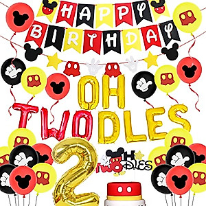 Cartoon Mouse 2nd Birthday Party Supplies Oh Twodles Party Decorations Cake Topper Balloon Happy Birthday Banner Felt Garland