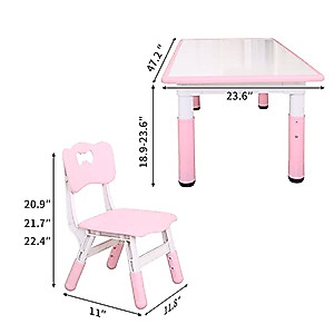 UNICOO - Kids Study Table and Chairs Set, Height Adjustable Plastic Children Art Desk with 4 Seats, Kids Multi Activity Table Set (Kids Table 5 Piece Set - BY-120-WP)