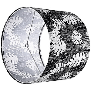 GO&SO Floral Area Medium Drum Lamp Shades 13" Top x 13" Bottom x 10" High (Spider) Transitional Black & White Lampshade Table Lamp & Bedside Lamp - Handcrafted - Perfect for Art Decor
