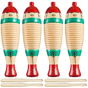 4 Sets Fish Style Guiro Instrument Wood Fish Shape Guiro Colorful Hand Percussion Instrument with Rhythm Sticks Musical Instruments for Adults
