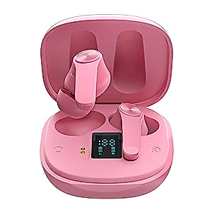 Karymi Bluetooth Earphone - Wireless Headphone - XT18 5.0 TWS Mini HD Stereo Sound in Ear Earbuds Headset - LED Display Touch Control Sports Earphone for iPhone and Android (Pink)