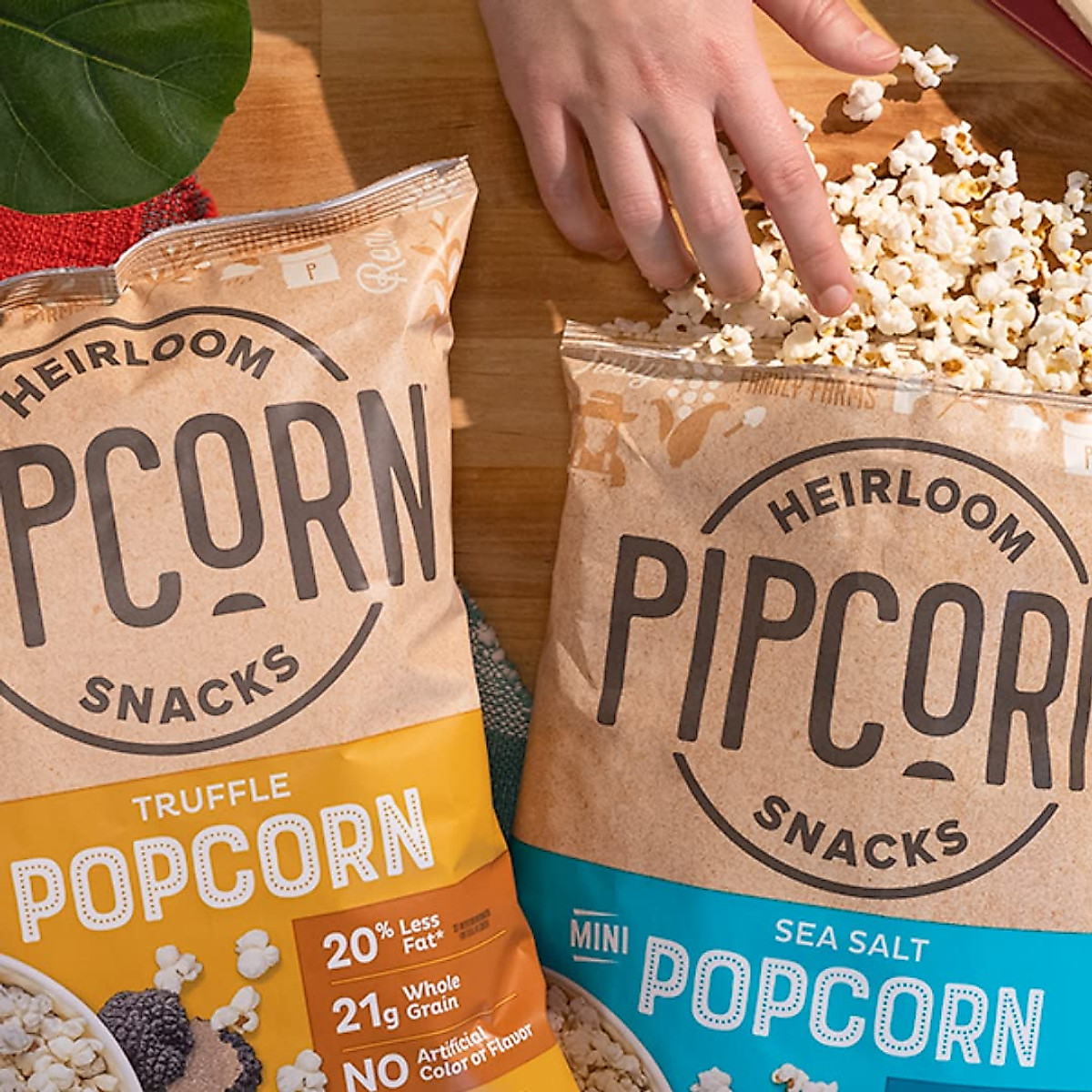 Heirloom Mini Popcorn Variety Pack by Pipcorn - Sea Salt and Truffle 4.5oz 6pk - Healthy Snacks, Gluten Free Snacks, Snack Variety Packs, Heirloom Corn, Salty Snacks, Black Truffle