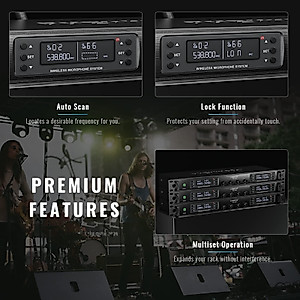 Phenyx Pro Wireless Microphone System, UHF 4-Channel Wireless Mic Set w/ 4 Bodypacks and Headsets/Lapel Mics, 4x40 Frequencies, Auto Scan,328ft Coverage, Mic for Singing, DJ, Church(PTU-7000-4B)