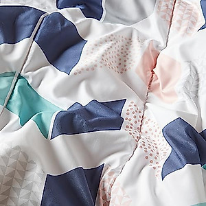 Comfort Spaces Kylar Cozy Comforter Set, Vibrant Chevron Ruching Design with Solid Reverse, All Season Down Alternative Bedding with Matching Sham, Twin/Twin XL (66 in x 90 in), Multi/Blush 2 Piece