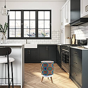 Trash Can with Lid Seamless Ethnic Tribal in Mexican and Peruvian Colors imitating Yarn Wood Small Garbage Bin Waste Bin for Kitchen Bathroom Bedroom Press Cover Wastebasket 7L/1.8 Gallon