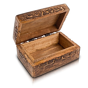 Great Birthday Gift Ideas Handmade Decorative Wooden Jewelry Box Jewelry Organizer Keepsake Box Treasure Chest Trinket Holder Watch Box Storage Lock Box 6 x 4 Inches Housewarming Gift Ideas Men Women