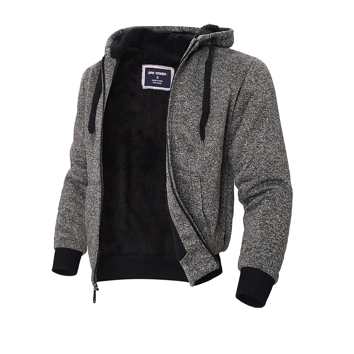 Plus Size S-5XL Marled Fleece Hoodie for Men Heavyweight Sherpa Lined Full Zip Up Big&Tall Long Sleeve Winter Jacket Coat(Dk.Grey, 5XL)