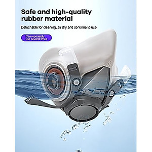 Reusable Respirator Mask, Chemical Respirator Half Facepiece with Anti-Fog Safety Goggle Set Against Dust/Organic Vapors/Chemical/Particle/Pollen for Painting, Sanding Work