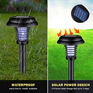 8 Pack 2 in 1 Bug Zapper Outdoor Waterproof Solar Mosquito Killer UV Fly Zapper Ground Plug Light for Home Kitchen Patio Backyard Camping