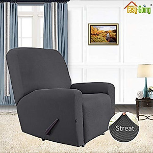 Easy-Going Thickened Recliner Stretch Slipcover, Sofa Cover, Furniture Protector with Elastic Bottom, 4 Pieces Couch Shield, Sturdy Fabric Slipcover for Kids Children (Recliner Gray)