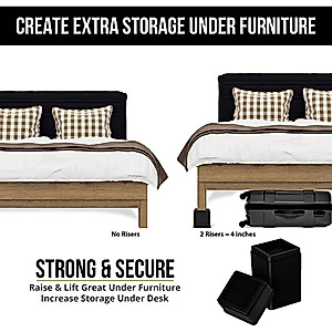 Utopia Bedding Bed Risers 2 Inch - Pack of 8 - Furniture Risers with Anti Slip Foam & Rubber Pad - Stackable Bed Lifts Risers Heavy Duty for Sofa, Bed, Table, Couch & Chair (Black)