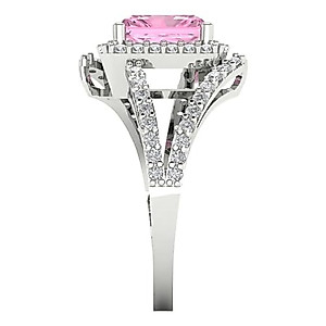 Clara Pucci 2.10 ct Emerald Cut Solitaire Halo Genuine Pink Simulated Diamond Engagement Promise Anniversary Bridal Ring 18K White Gold 5