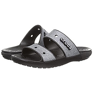 Crocs Unisex Classic Graphic Two-Strap Slide Sandals, Black/Black, 9 US Women