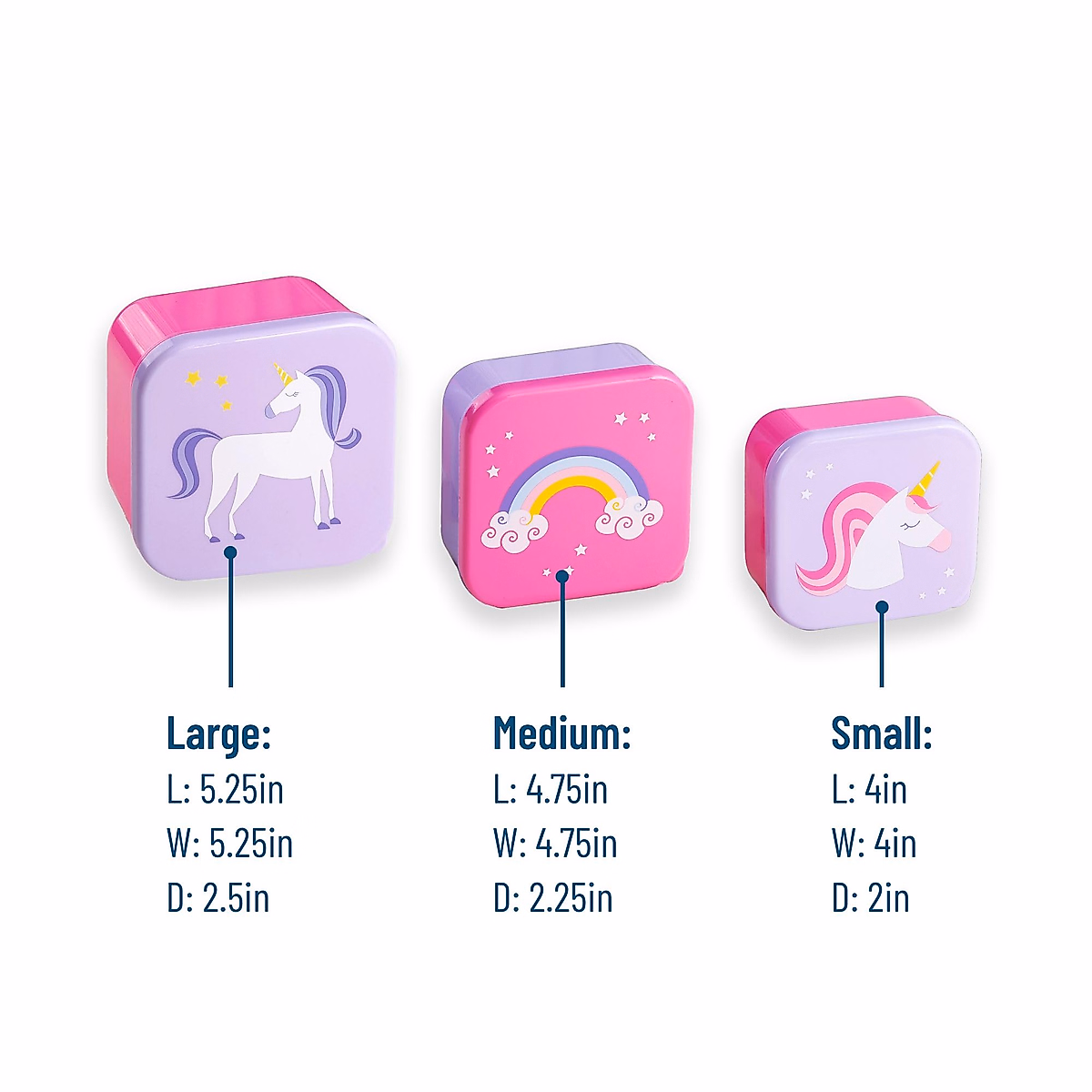 Wildkin Nesting Food Containers for Kids – Stackable, Airtight & Dishwasher Safe - Set of 3 - Unicorn