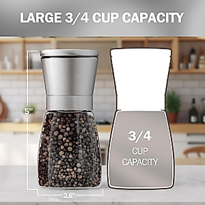 HOME EC Premium Stainless Steel Salt and Pepper Grinder Set of 2 - Adjustable Ceramic Sea Salt Grinder & Pepper Grinder - Glass Salt and Pepper Shakers - Pepper Mill & Salt Mill W/Funnel & EBook
