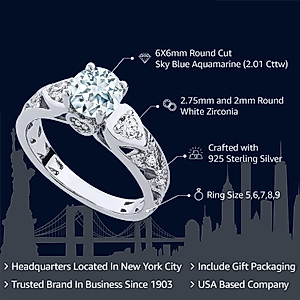 Gem Stone King 925 Sterling Silver Round 6MM Gemstone Birthstone Engagement Ring | Wedding Anniversary Promise Ring For Women | Available In Size 5, 6, 7, 8, 9