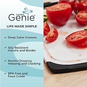 Home Genie 100% BPA-Free Reversible Cutting Board Set of 3, Dishwasher Safe, Slip Resistant Handle Border, Juice Grooves, Durable Large Plastic Chopping Boards for Kitchen, Cooking Food, Pitch Black