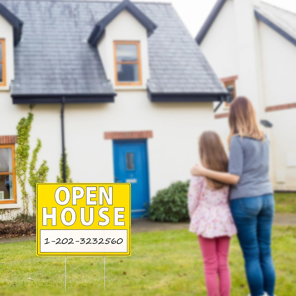 For Rent Sign with Stand Yellow 18" x 14" Double-Sided Corrugated Plastic Yards Signs with Arrow Stickers Metal Stakes for Outdoor Business House Real Estate 3 Pack