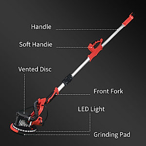TurboVolt Drywall Sander With Vacuum Dust Collector,Variable Speed 800W Electric Sander,Popcorn Ceiling Removal Tool 800-1800RPM with Foldable Ceiling Sander,Extendable Handle,LED Light,Sanding Discs