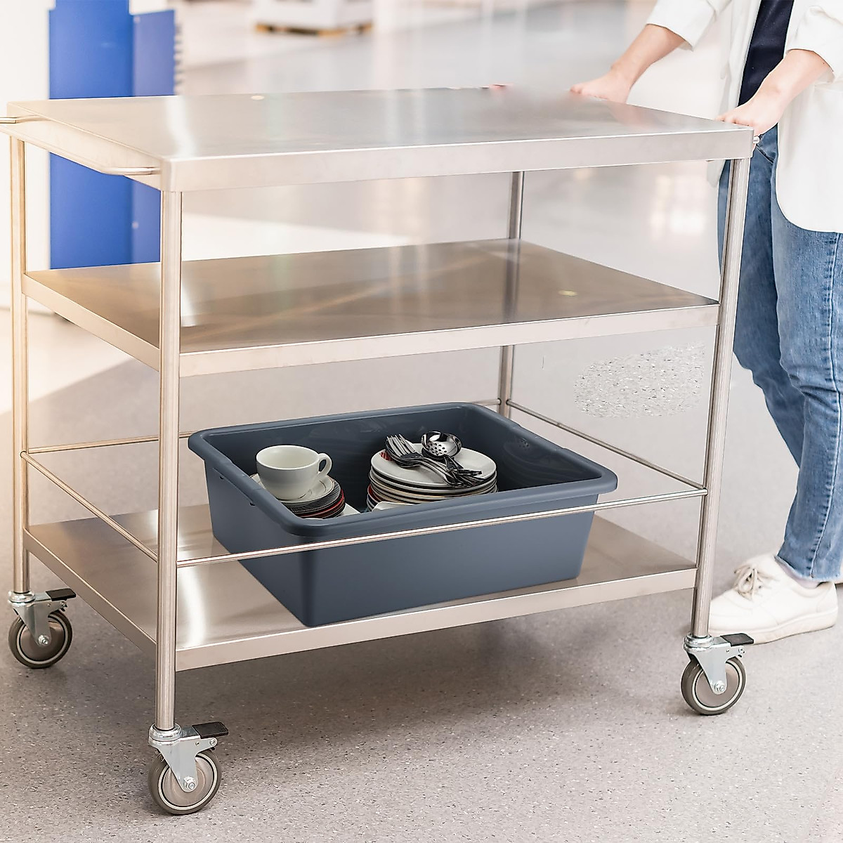 Ziliny 6 Pcs Commercial Bus Tubs Gray Plastic Heavy Duty Bus Box Restaurant Large Bus Tubs Wash Basin Dish Tubs with Handles for Kitchen Restaurant Home Daily Use Hotel Organization Storage