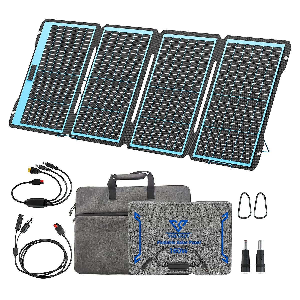 Voltset 160W Portable Solar Panels, Foldable Solar Panel Charger of ETFE 23.5% High Efficiency with Adjustable Kickstand, Waterproof IP68 for Mobile Power Station RV Camping Off Grid