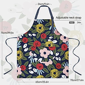 NLUS 2 Pieces Aprons for Women with Pockets, Adjustable Floral Kitchen Apron with Long Ties for Cooking, Drawing, Crafting(Black/Blue)