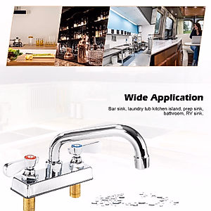 Commercial Bar Sink Faucet 4 Inch Center Deck Mount Bar Sink Faucet 2 Hole Brass Constructed & Chrome Polished with 10" Swivel Spout & Dual Lever Handles