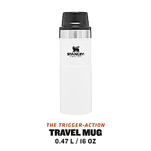 Stanley Trigger Action Travel Mug 0.47L Polar White – Keeps Hot for 7 Hours - BPA-free Stainless Steel Thermos Travel Mug for Hot Drinks - Leakproof Reusable Coffee Cups
