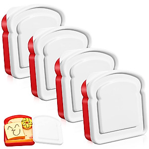 4 Pcs Sandwich Containers Sandwich Box for Lunch Toast Shape Food Storage Reusable Plastic Sandwich Holder Red White Kids or Adult Lunch Box for Bread Snack Meal Food Storage, 14 oz