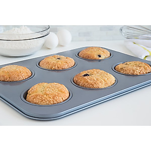 Fox Run Non-Stick Baking Pan, 6 Cup Large Muffin Top, Metallic