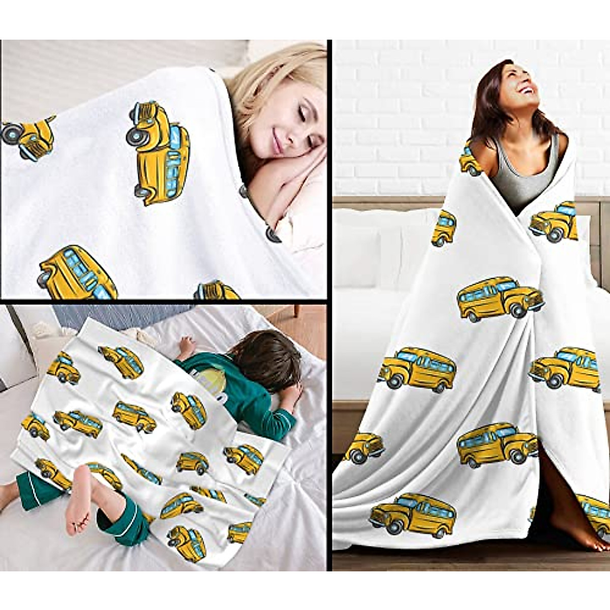 Fluffy Flannel Throw Blanket, School Bus Decorative Blanket, Soft Plush Blanket, Warm Cozy Fleece Blanket Throw, Breathable Blanket Throw for Couch Bed Sofa Home Decor 50"x60"